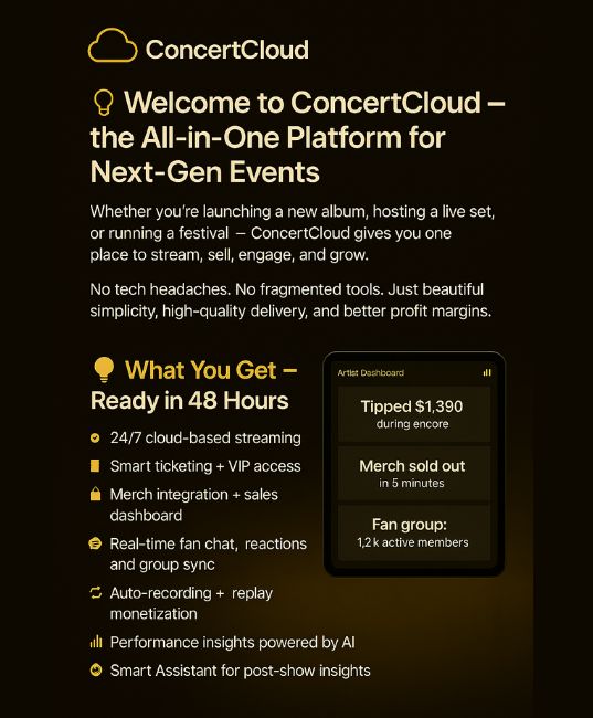 ConcertCloud | Stream, Monetize & Grow Your Concert — All-in-One
